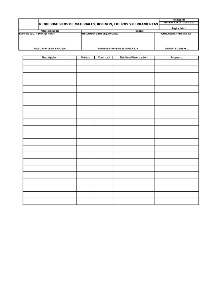 Plantilla de Requerimiento | PDF