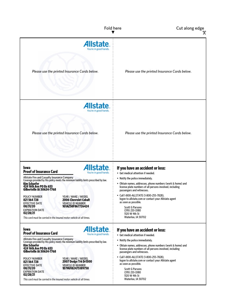 Allstate Proof of Insurance Card Template | PDF | Insurance | Vehicles