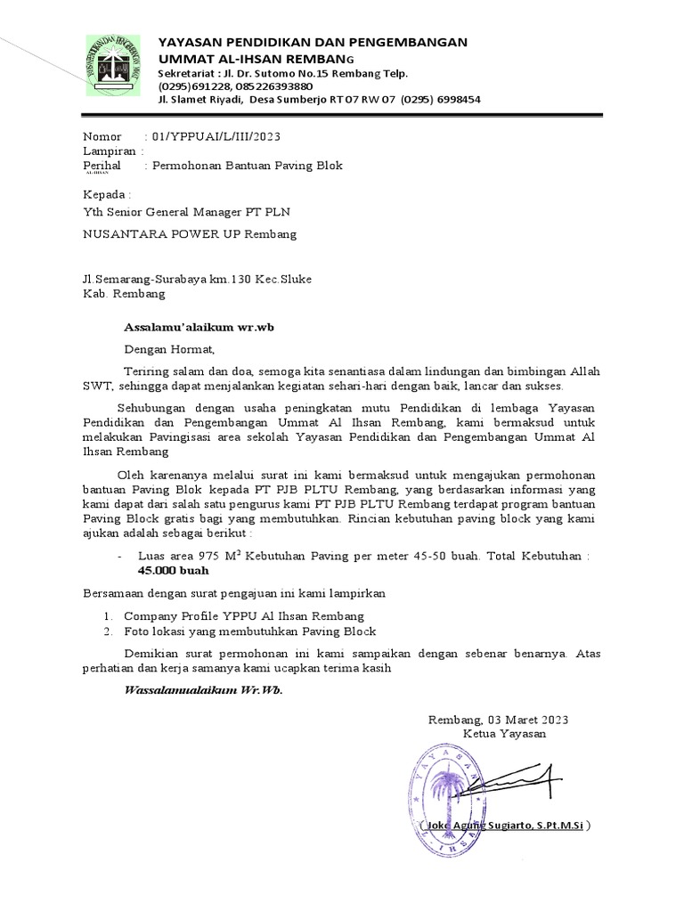 Surat Permohonan Ke Pltu Rembang | PDF