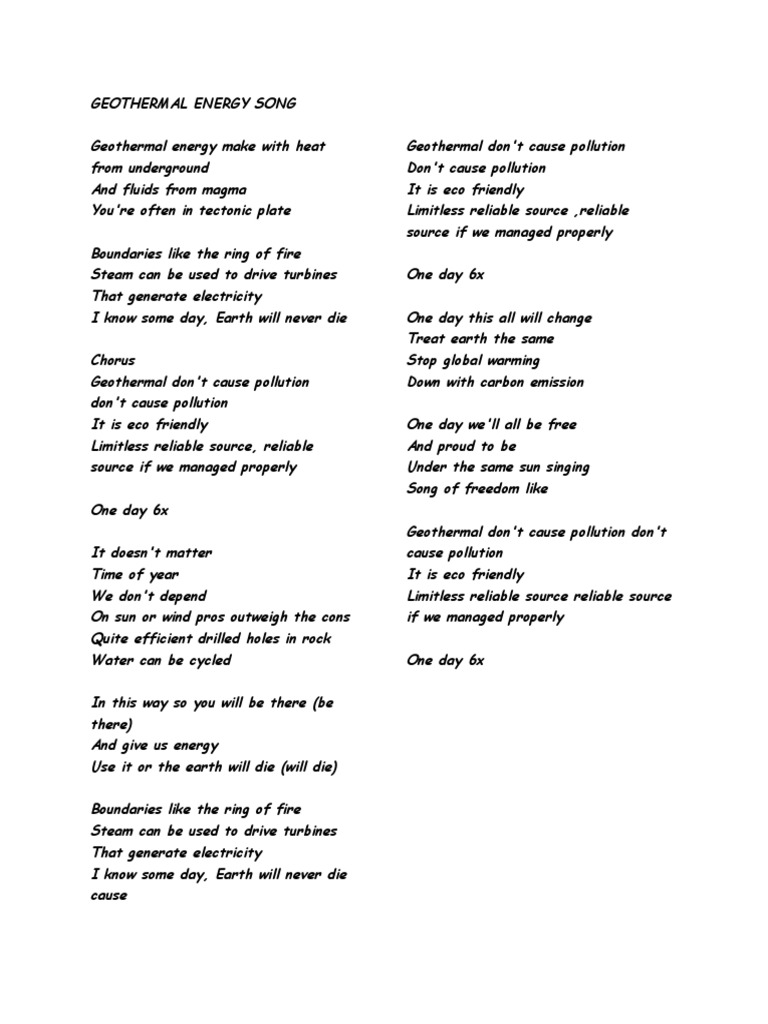 GEOTHERMAL ENERGY SONG PROMOTES CLEAN ENERGY | PDF