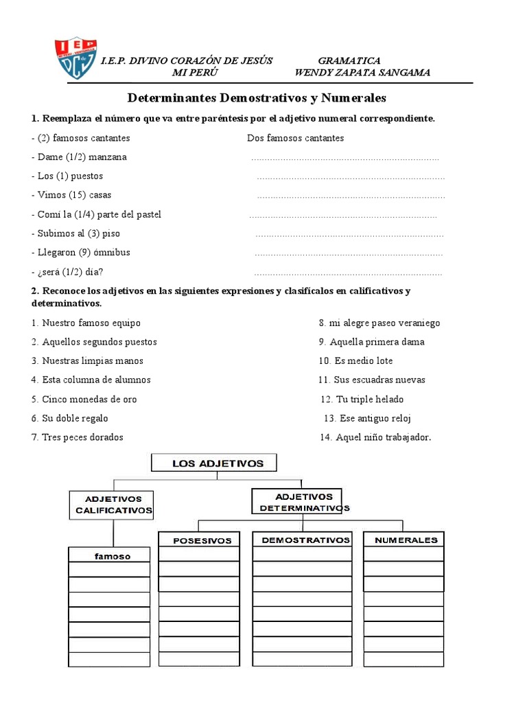Gramatica 4to Grado - Determinantes Demostrativos y Numerales | PDF
