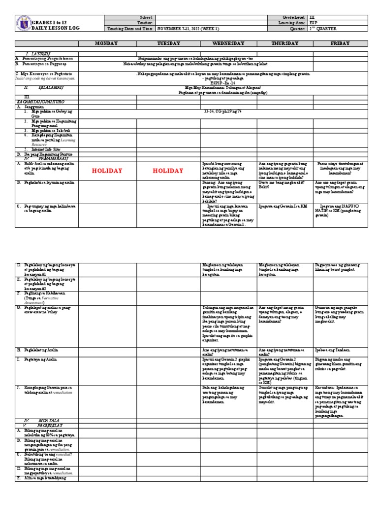 DLL - Esp 3 - Q2 - W1 | PDF