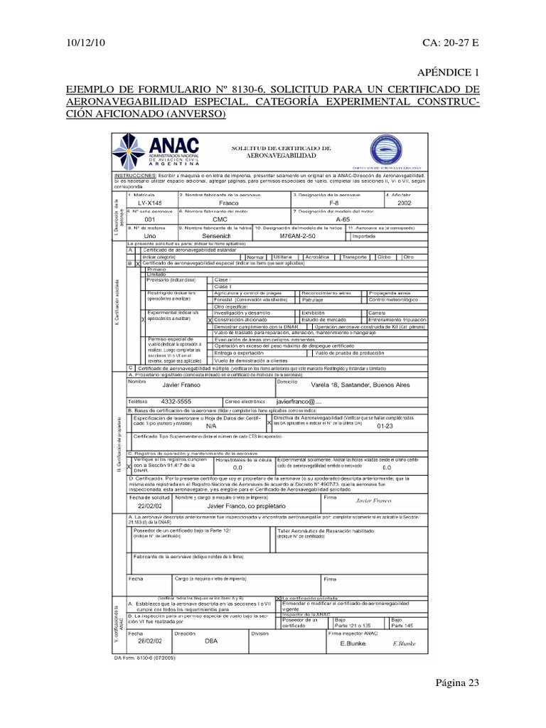 Ejemplo Formulario 8130-6 Aeronavegabilidad | PDF