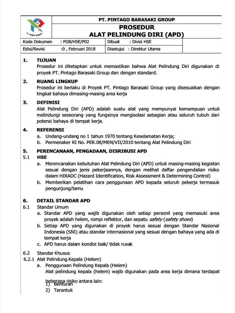 PDF 1prosedur Alat Pelindung Diri Apd - Compress | PDF