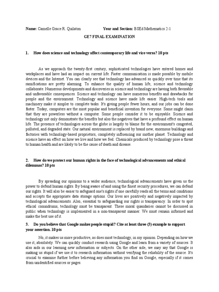 Quilaton, CG Ge7 Final Exam | PDF | Social Media | Popular Culture & Media Studies