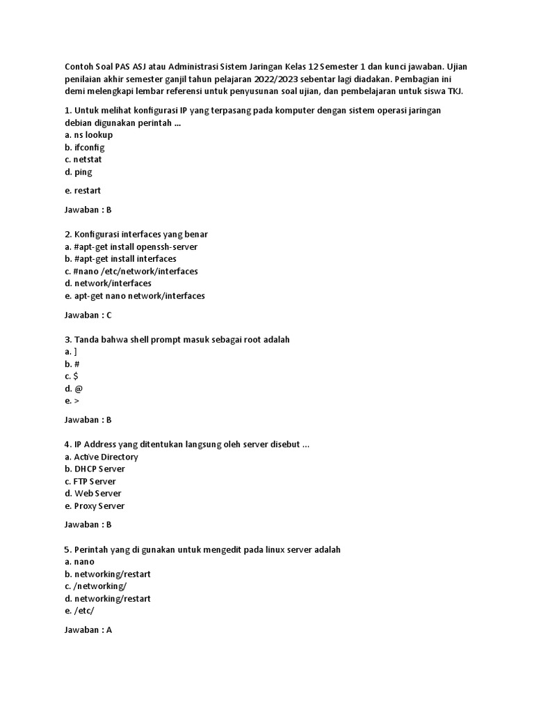 Contoh Soal PAS ASJ Atau | PDF