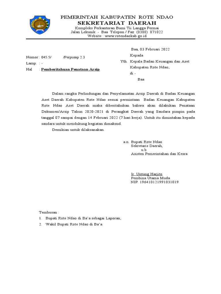 Pemberitahuan Penataan Arsip | PDF