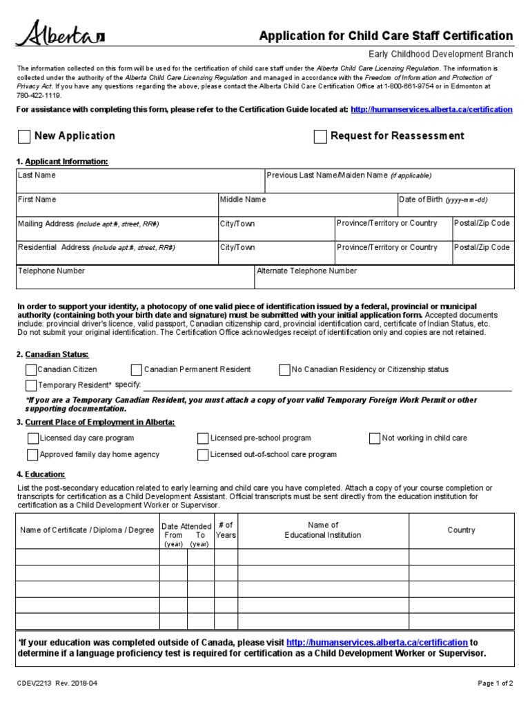 Forhtml - Form Cdev2213 Application For Child Care Staff Certification ...