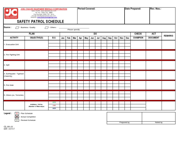 GL-001-01 Safety Patrol Schedule - 2 Rev. 1 | PDF