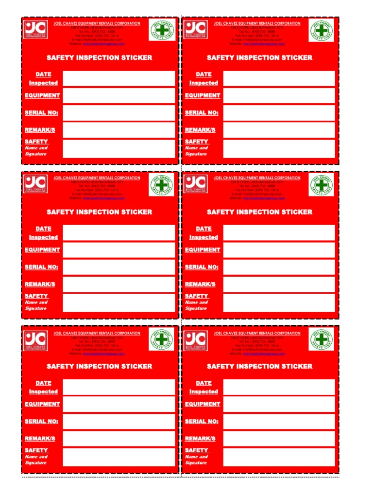 Figure 2 - Safety Inspection Sticker | PDF | Fax | Office Work Figure 2 - Safety Inspection Sticker | PDF | Fax | Office Work