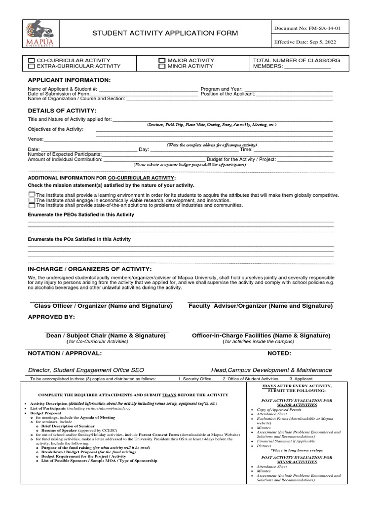 FM-SA-14-01 - Student Activity Application Form | PDF