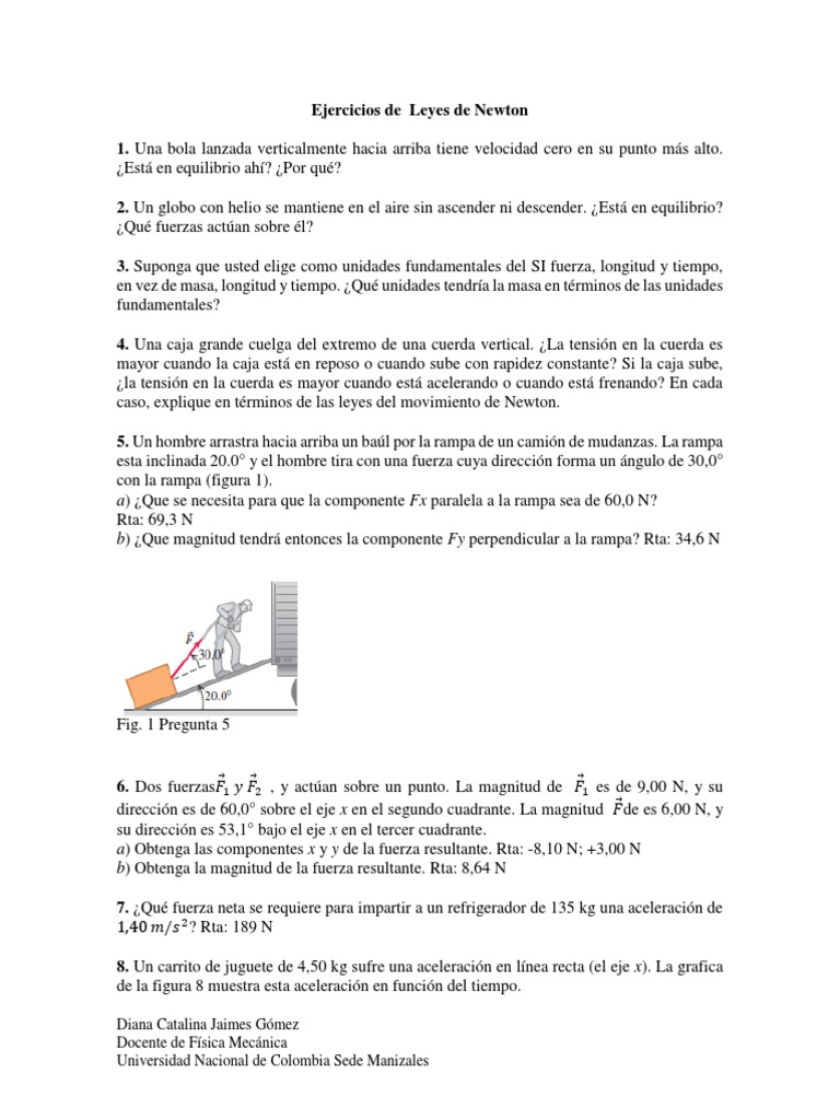 Ejercicios de Leyes de Newton1 | PDF | Fuerza | Las leyes del ...
