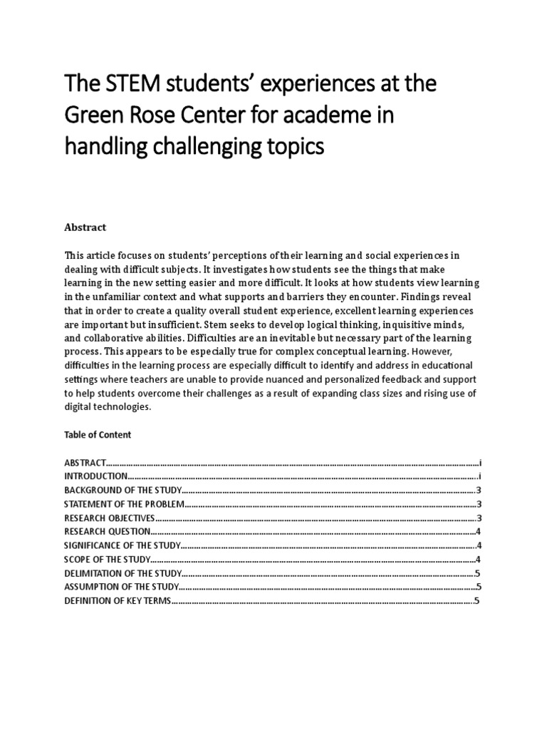 Exploring the Challenging Learning Experiences of STEM Students at the ...