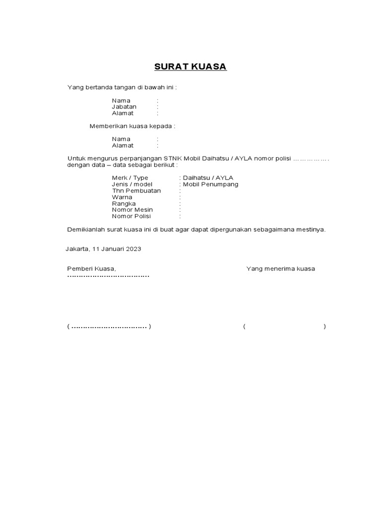 surat kuasa pajak STNK MOBIL.docx | PDF