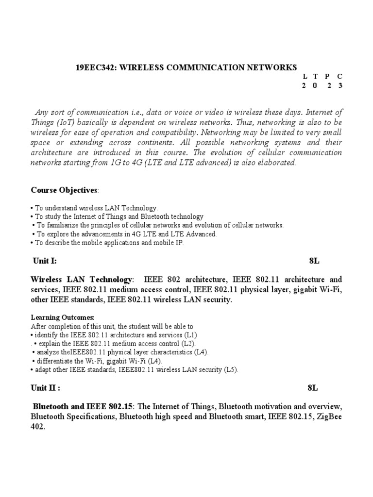 WCN Syllabus | PDF | 4 G | Computer Network