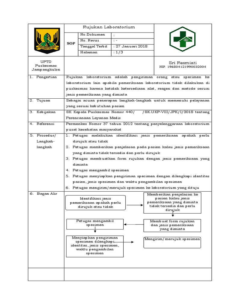 8.1.7.6 Sop Rujukan Lab | PDF