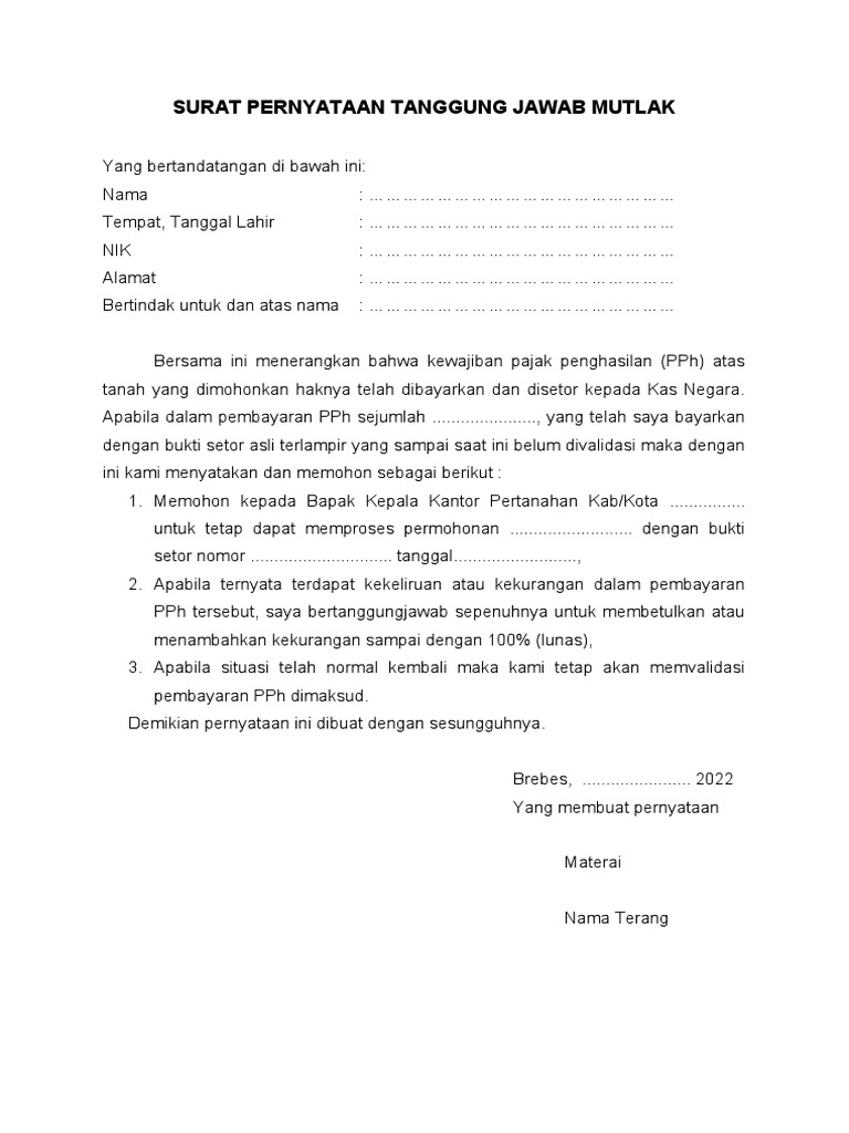 Surat Pernyataan Tanggung Jawab Mutlak | PDF