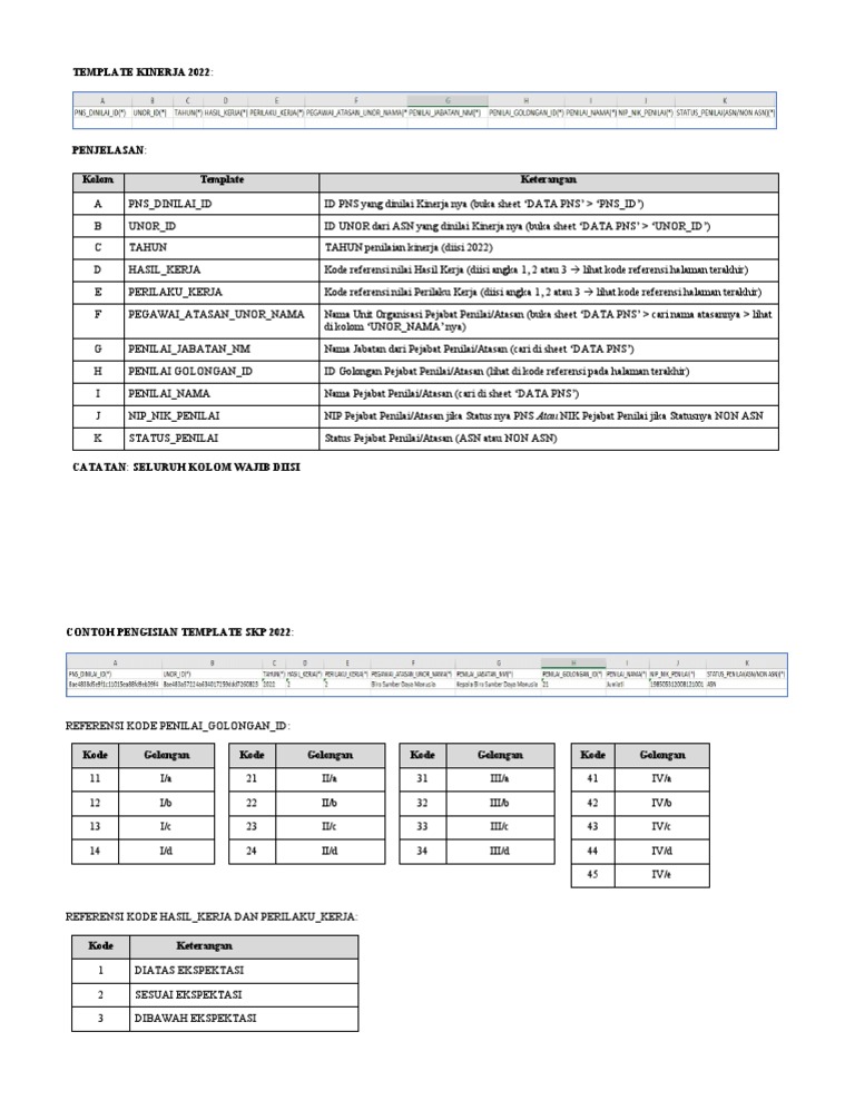 Petunjuk Pengisian Template SKP 2022 | PDF