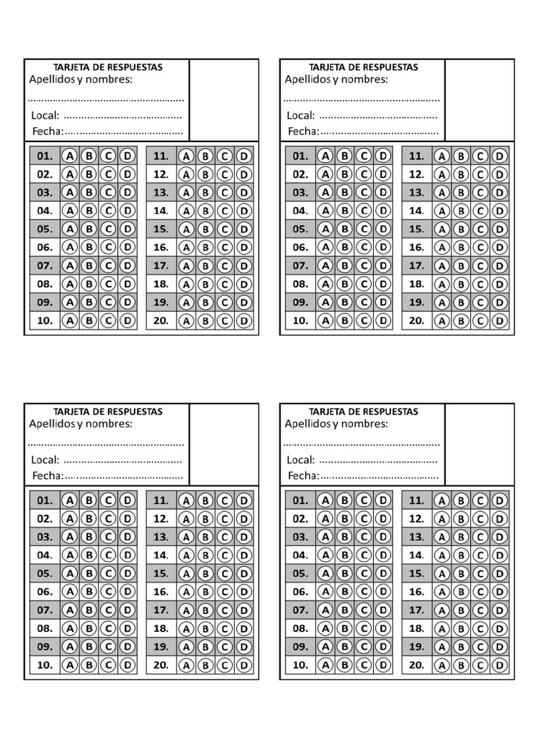 Tarjetas de Respuestas | PDF