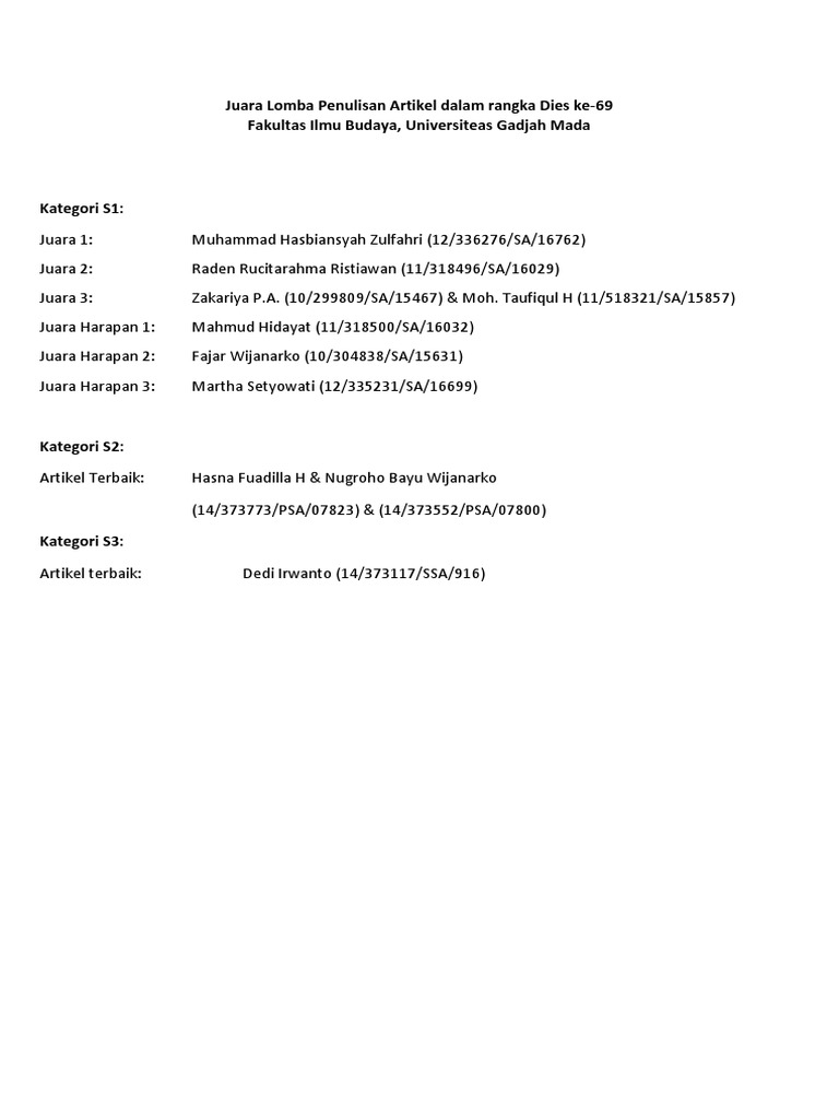 Juara Lomba Penulisan Artikel PDF | PDF