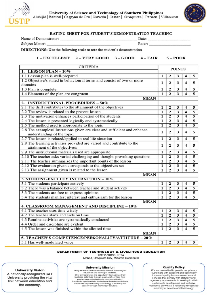 Practice Teachers Rating Sheet | PDF | Teachers | Mentorship
