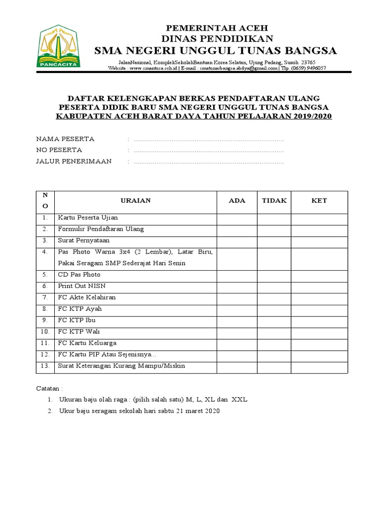 Berkas Daftar Ulang Siswa Baru | PDF | Karier & Perkembangan | Griya ...