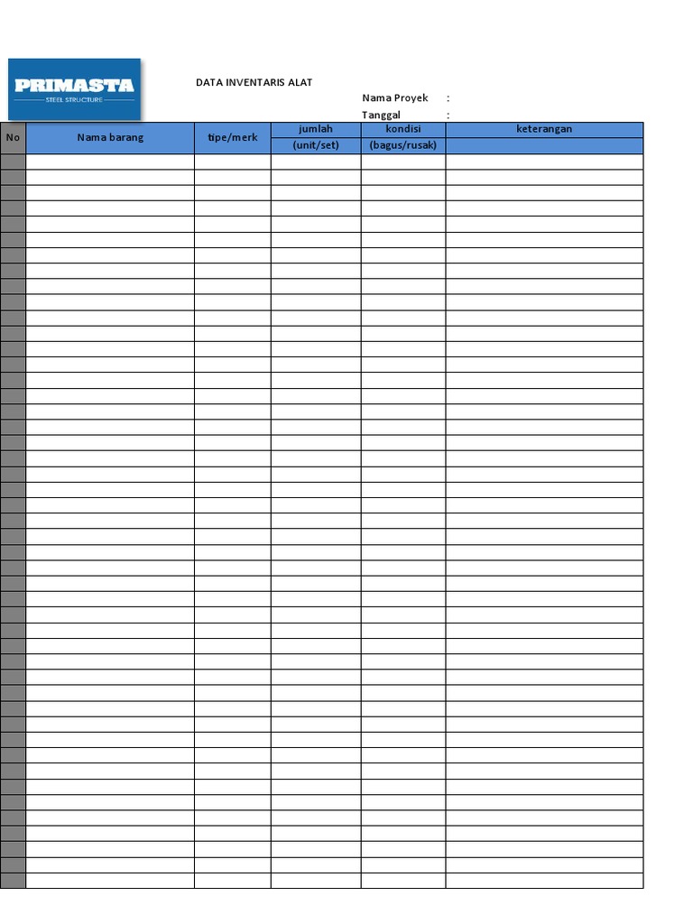 Data Inventaris Alat Proyek Kosong | PDF
