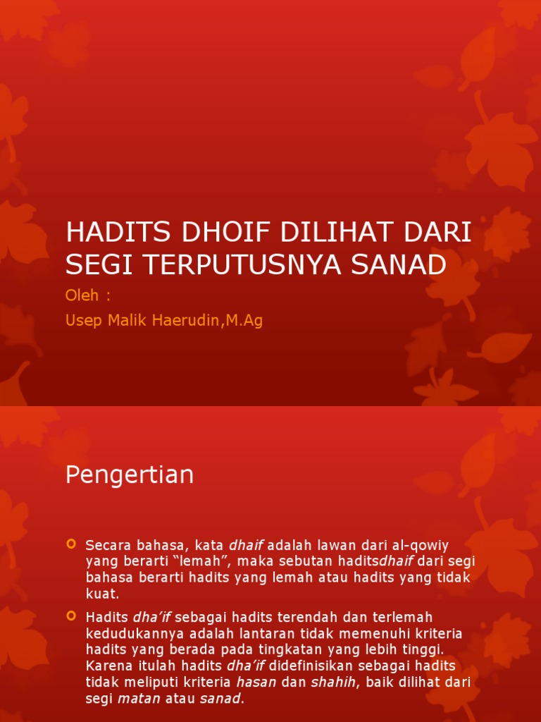 Hadits Dhoif Dilihat Dari Segi Terputusnya Sanad | PDF