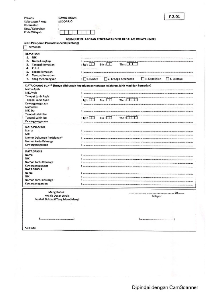 Formulir F2.01 Kematian PDF | PDF