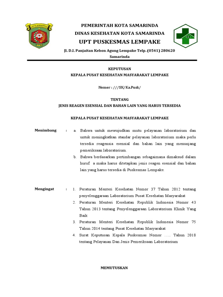 8.1.5.1 SK Tentang Jenis Reagensia Esensial Dan Bahan Lain Yang Harus ...