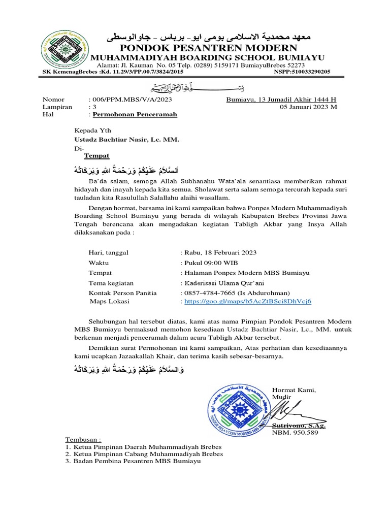 Permohonan Penceramah Ust Bahtiar Nasir PDF | PDF