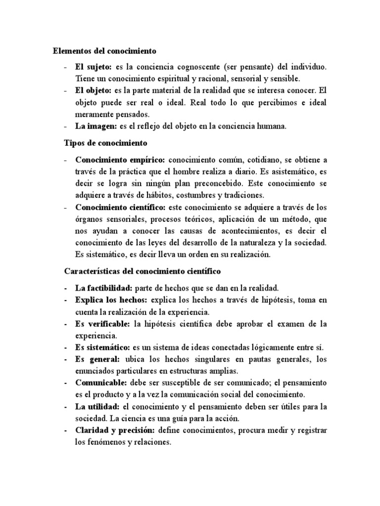 Elementos y Tipos de Conocimiento | PDF | Conocimiento | Método científico