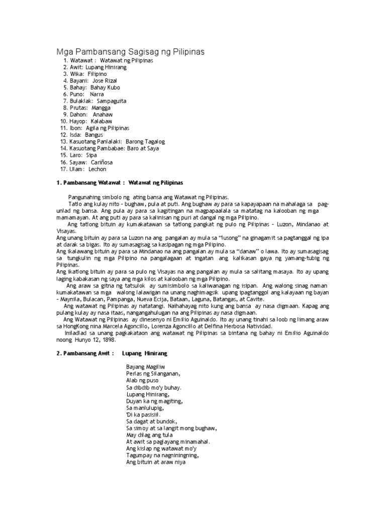 Mga Pambansang Sagisag NG Pilipinas | PDF Mga Pambansang Sagisag NG Pilipinas | PDF