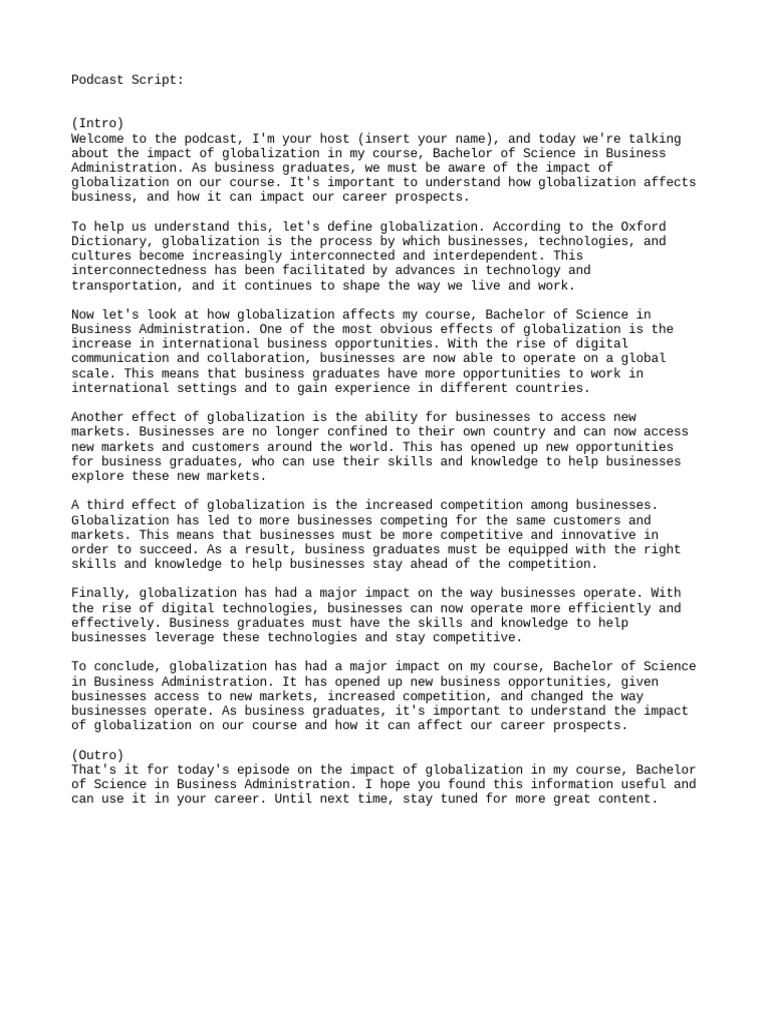 Podcast Script | PDF | Globalization | Cognition