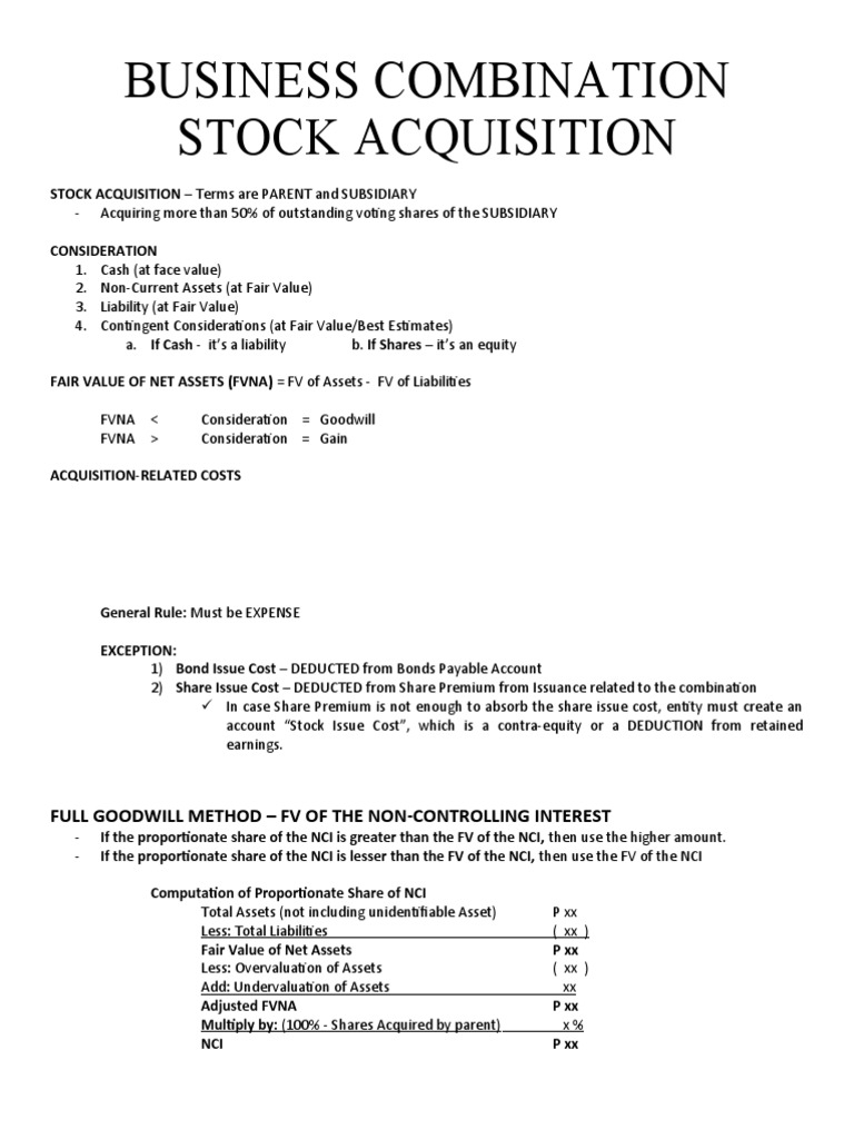 Business Combination - Stock Acquisition | PDF | Goodwill (Accounting ...
