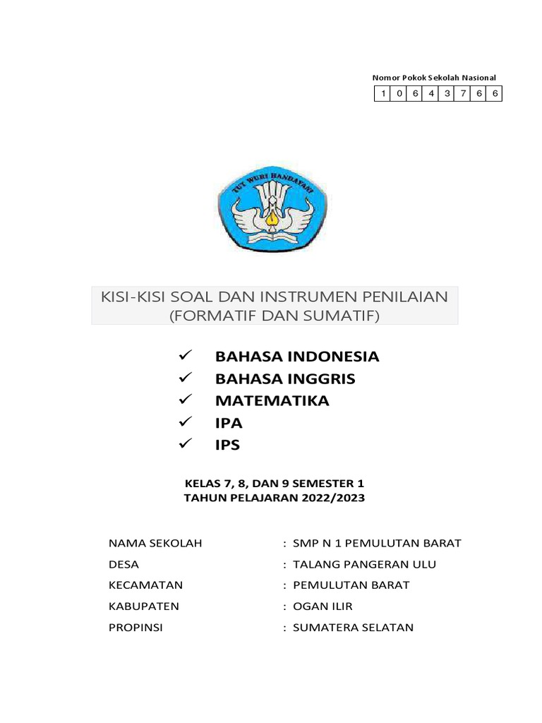 11. Kisi-kisi Soal dan Instrumen Penilaian (Formatif dan Sumatif).pdf | PDF