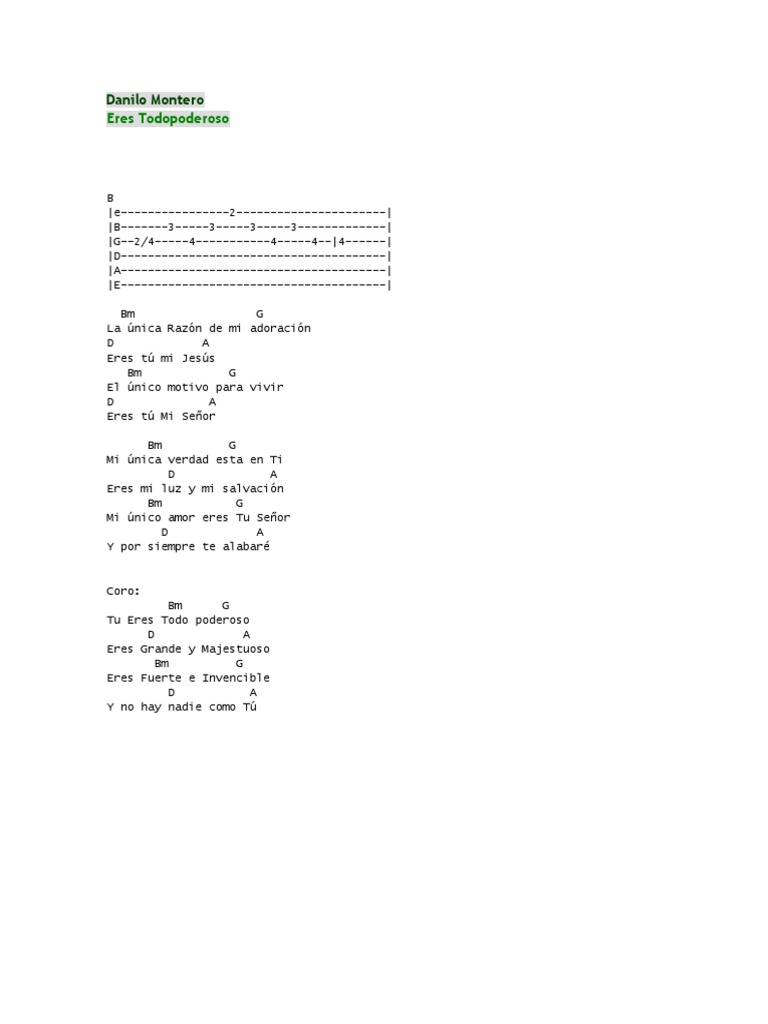 Acordes de "Eres Todopoderoso" Danilo Montero | PDF
