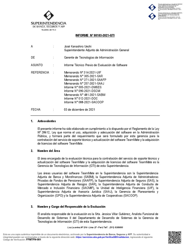 Informe N 00103 - 2021 - Gti-Pri | PDF | Software | Bases de datos