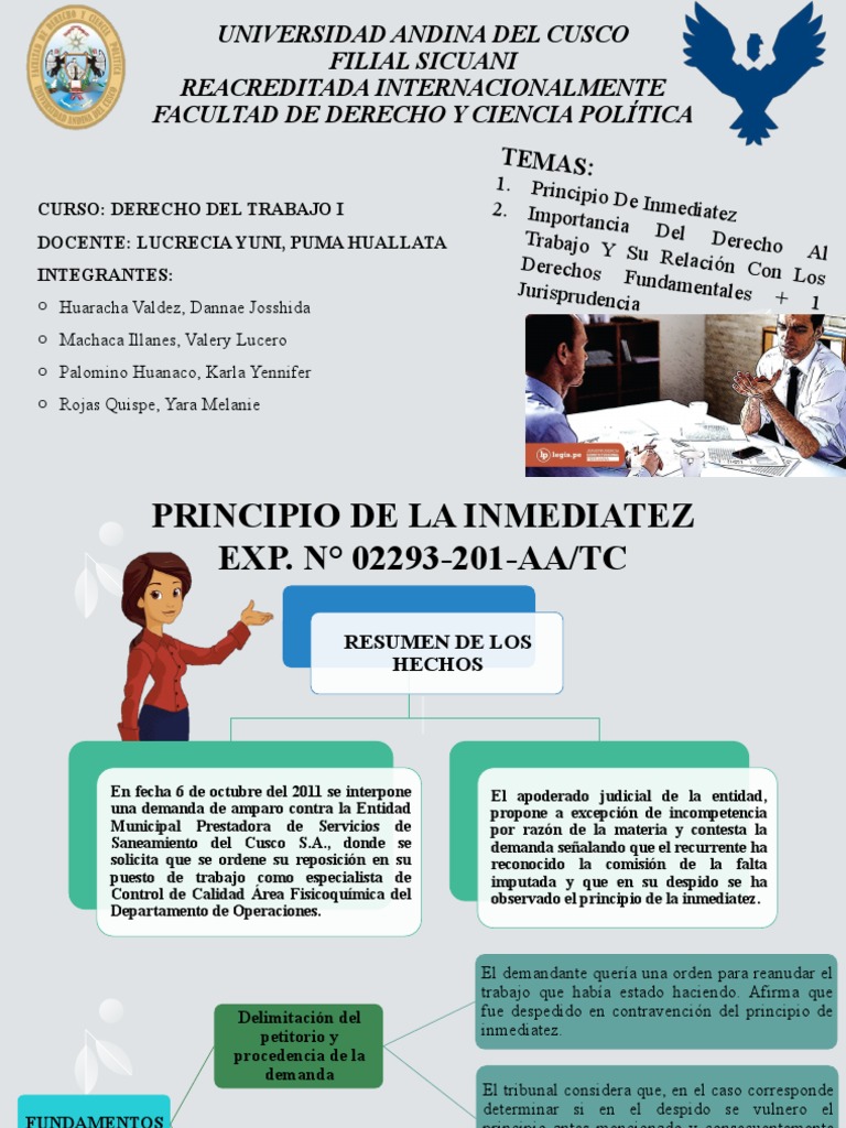 Expo-Principio de Inmediatez Derecho Del Trabajo I . | PDF | Derechos ...