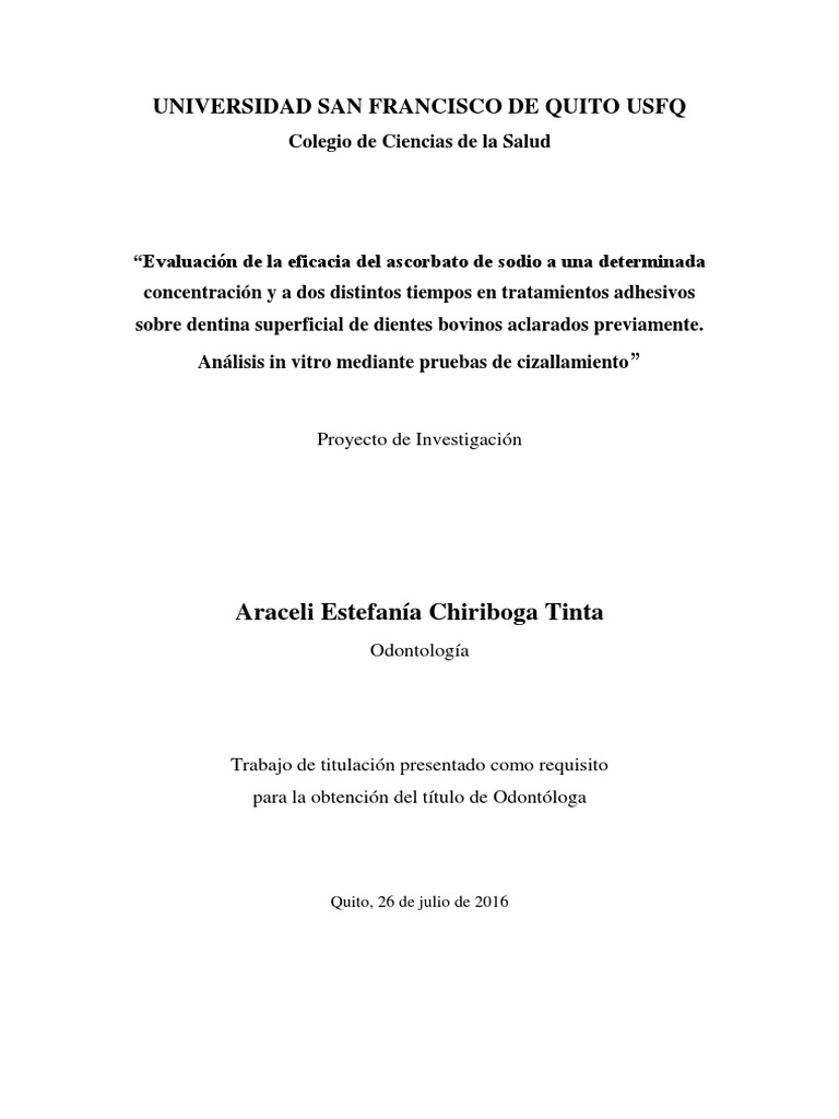 Universidad San Francisco De Quito Usfq Proyecto De Investigaci n
