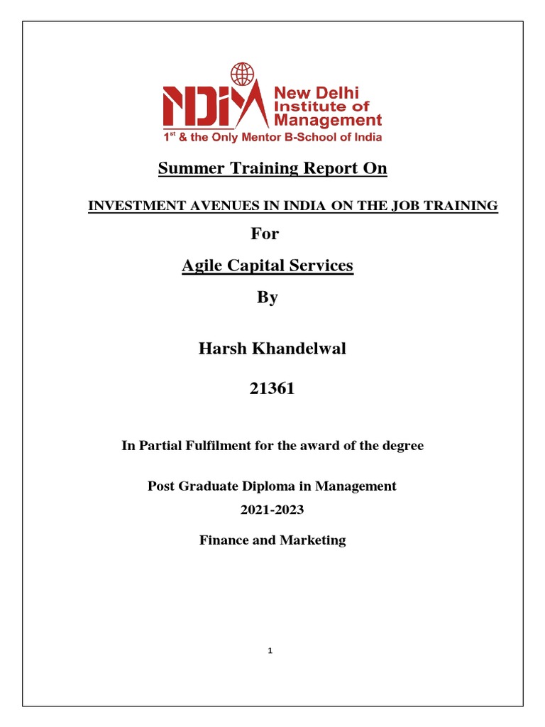 Harsh Khandelwal - 21361 - Finance - Agile Capital Services PDF ...