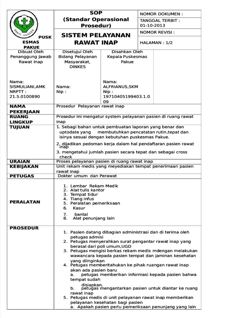 Sop Pelayanan Rawat Inap | PDF