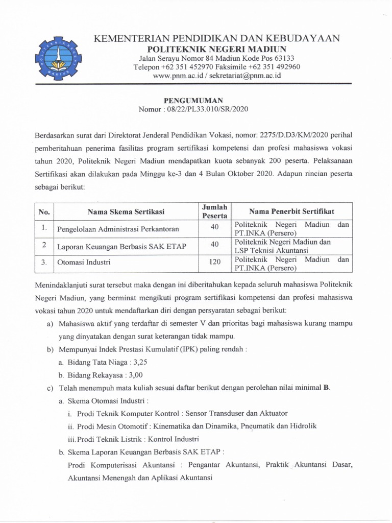 Pengumuman Program Sertikom | PDF