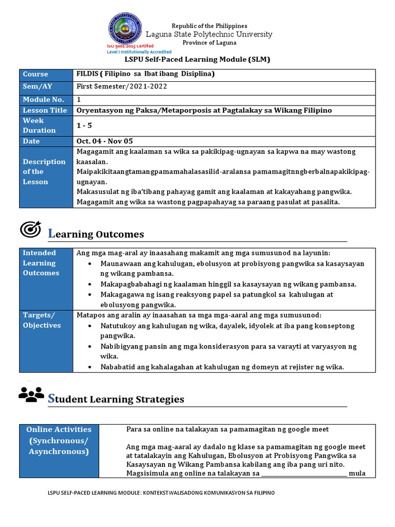 CAS - Fildis - SLM 1 1st Sem 2021 | PDF