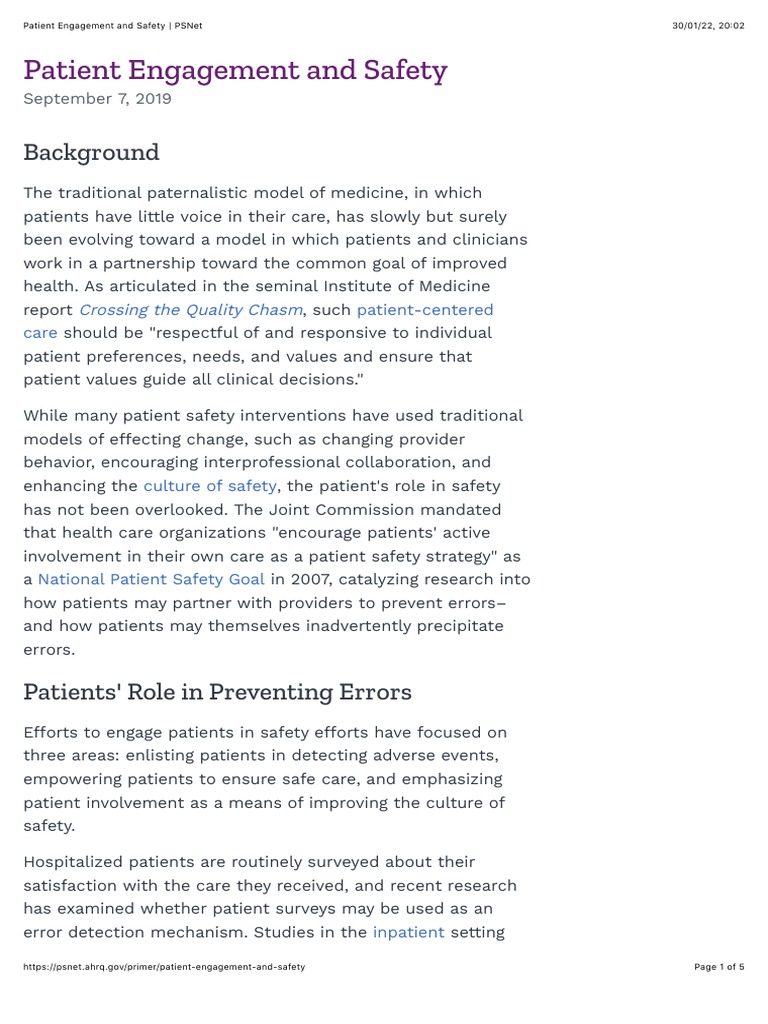 Patient Engagement and Safety - PSNet | PDF | Patient | Patient Safety