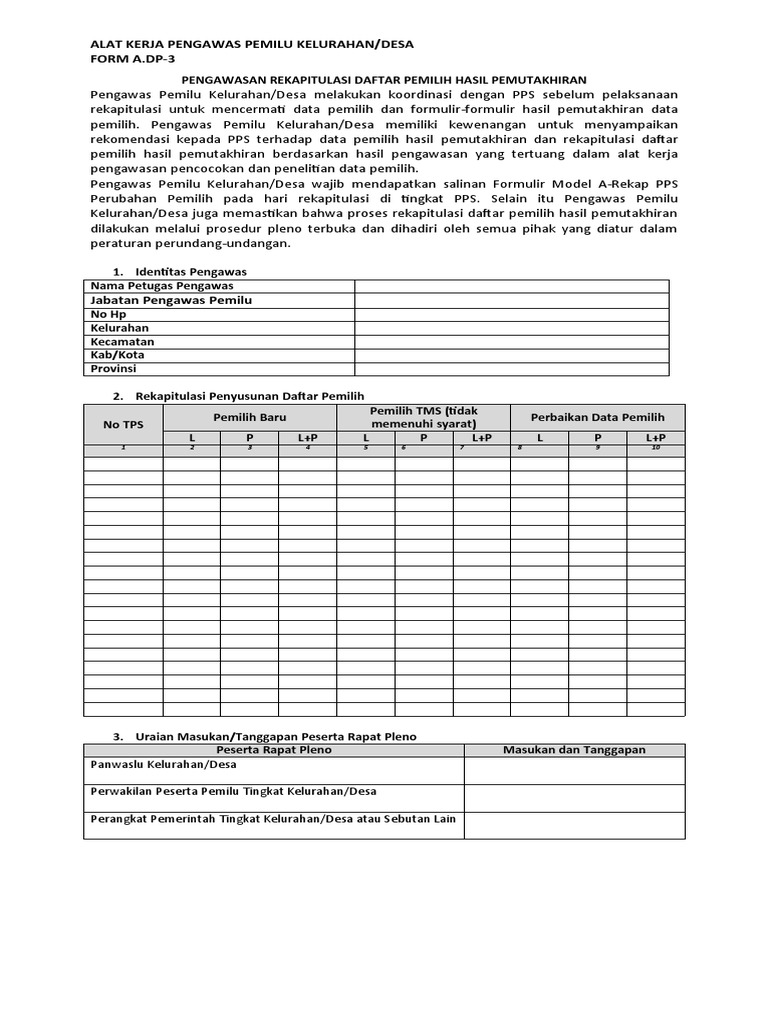 Form A.DP-3 Pengawasan Pemilu Desa | PDF