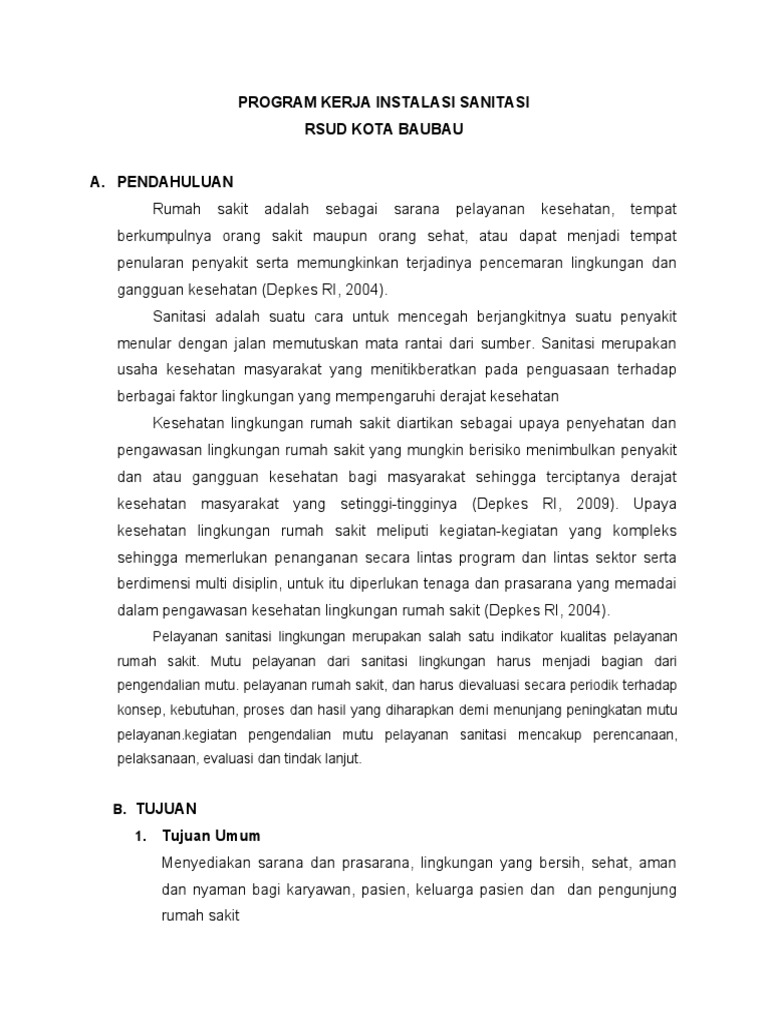Program Kerja Instalasi Sanitasi Rsud Baubau | PDF