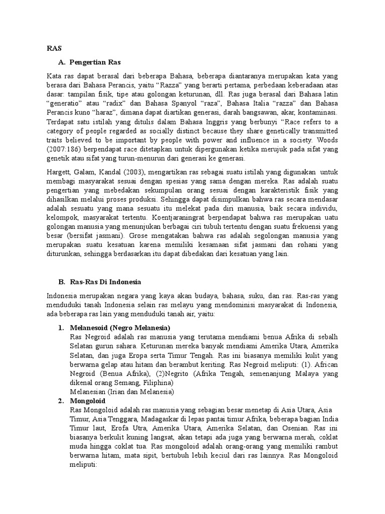 RAS A. Pengertian Ras | PDF