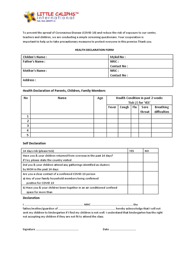 Health Declaration Form | PDF