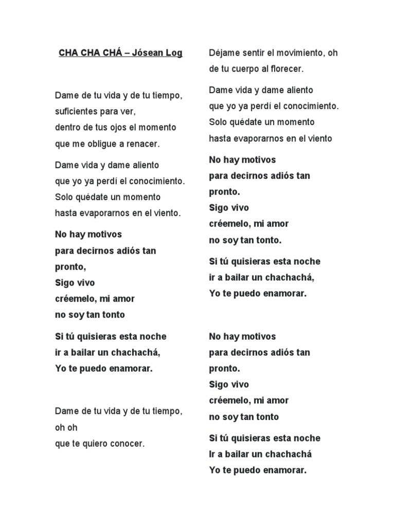 Letra de "Cha Cha Chá" de Jósean Log | PDF